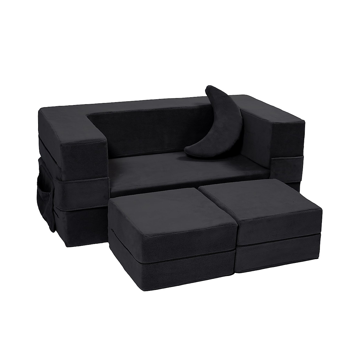 Elftopia Modular Kids Sofa,Toddler Couch Foam Armchair for Kids, Children Convertible Plush Sofa Play Set,Fold Out Sofa Bed(Black)