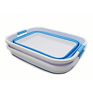 SAMMART 41L(10.8 Gallon) Collapsible Plastic Laundry Basket-Foldable Pop Up Storage Container-Portable Washing Tub-Space Saving Hamper/Basket, Water Capacity: 32L (8.4 Gallon) (2, White/Marine Blue)