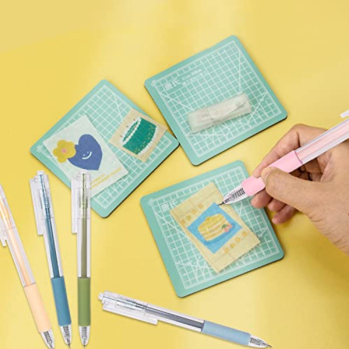 6 Pcs Utility Knife Pen with Self Healing Sewing Mat, Retractable Craft Knife Pen Craft Cutting Tool Paper Pen Cutter Knife Carving Pen Knife Paper Pen for DIY Art Vinyl Drawing Scrapbooking