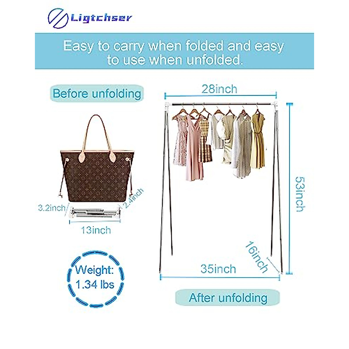 Ligtchser Portable Travel Garment Rack,Folding Clothes Rack for Dance,Travel,Camping, Drying,RV, Indoor,Outdoor. A Collapsible Mini Clothing Rack.