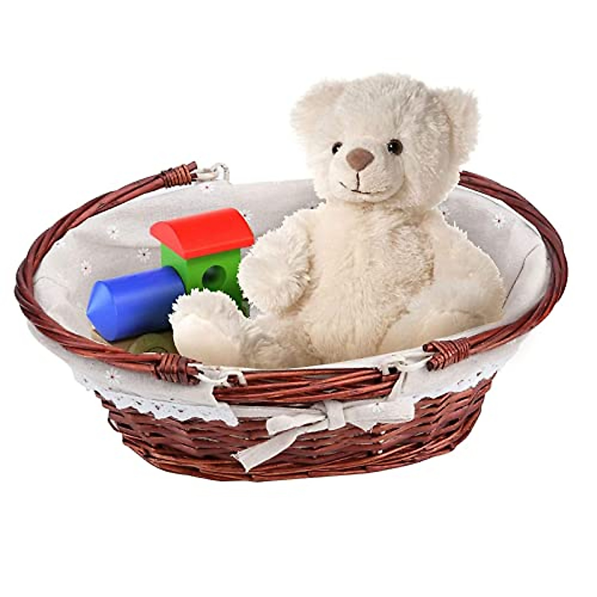 ZEONHEI 2 PCS Wicker Gift Picnic Basket, Brown Willow Woven Basket, Fruit Easter Candy Wedding Party Decoration Serving Basket with Folding Handles and Linen Cloth Lining