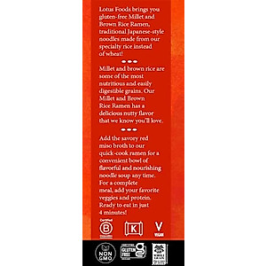 Lotus Foods Bulk Food Organic Millet & Brown Rice Ramen Noodles with Red Miso Soup, Gluten-Free Easy to Cook & Healthy Japanese Noodles with Instant Gourmet Broth, 2.8 Oz (Pack of 10)