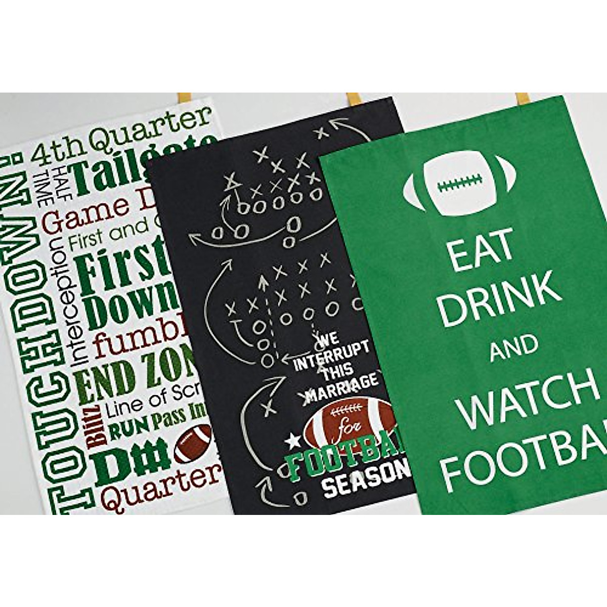 DII Football Decorations for Home & Kitchen Game Day Party Décor, Dishtowel Set, 18x28, Eat Drink Watch, 3 Piece