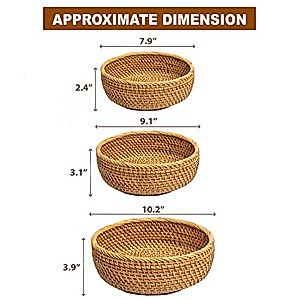 Rattan Basket for Storage Set 3 Small Bread Baskets for Serving Potatoes Onions Container Stackable Fruit Holder for Kitchen Countertop Organizing Bathroom