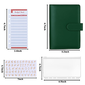 Antner A6 Budget Binder with Cash Envelopes, 8PCS Binder Pockets, 12PCS Expense Budget Sheets, A6 6-Ring Money Saving Binder Planner Organizer with Letter Stickers for Cash Budgeting, Dark Green