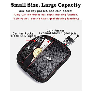 VAWcornic 2 Pack Faraday Bag for Car Key Fob, Genuine Leather Car Key RFID Signal Blocking Pouch Keyless Signal Block Key Case for Car Security Anti-Theft Remote Entry Smart Fob Protection – Black+Red