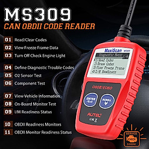 Autel OBD2 Scanner MaxiScan MS309 Car Check Engine Code Reader, Check Emission Monitor Status, 2024 Newest CAN Diagnostic Scan Tool for All OBD II Protocol Vehicles After 1996