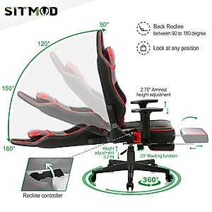SITMOD Video Game Chairs Ergonomic Gaming Chair with Footrest High Back Massage Gaming Chair Recliner PC Leather Racing Gamer Chairs Adjustable Lumbar Support Swivel Computer Chairs for Adults