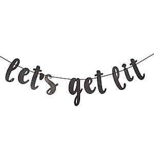 Let's Get Lit Glitter Black Banner Garland Sign, Bachelorette Party, Bridal Shower, Christmas, New Years Eve, Birthday, Wedding Decorations (Black)
