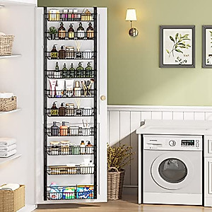 1Easylife Over the Door Pantry Organizer, 10-Tier Adjustable Baskets Pantry Organization, Metal Door Shelf with Detachable Frame, Space Saving Hanging Spice Rack for Kitchen Pantry Bathroom Door