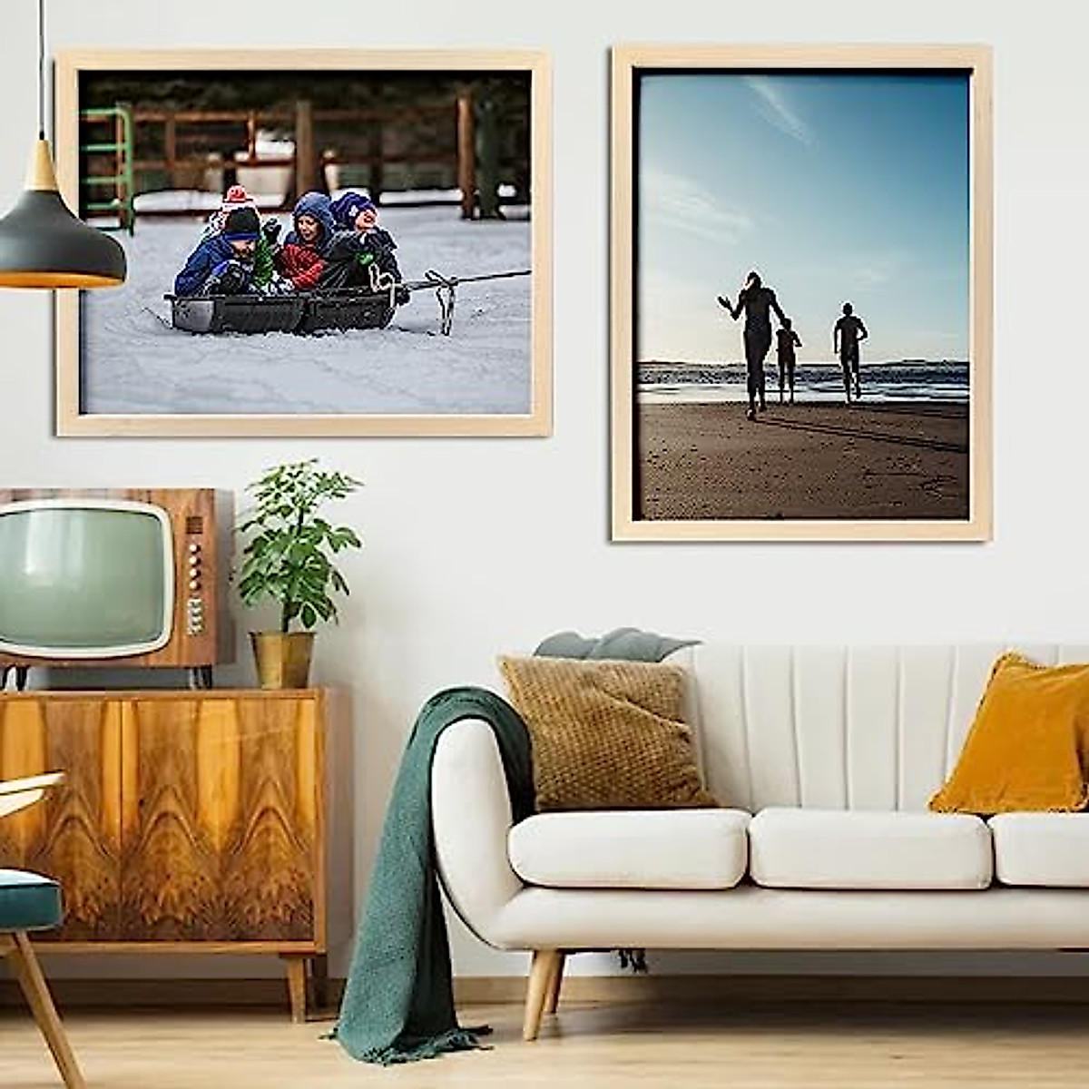 Kilarero 12x16 Picture Frame Set of 2, Made of Solid Wood Covered by Plexiglass Display 11x14 with Mat or 12x16 Without Mat for Wall or Tabletop, Photo Frame for Horizontal and Vertical Display(Natural,12x16)