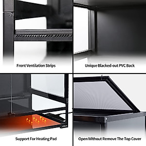 REPTI ZOO Collapsible 20 Gallon Reptile Tank, Tempered Glass Reptile Terrarium 30"x12"x12", Black PVC Back, Front & Top Ventilation & Anti Escape Lid, Easy Folding