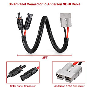 ELFCULB 10AWG Solar Panel Connector to Anderson 50A/600V Solar Connector Cable for Solar Generator Inverter Battery Pack Charger Kit(2FT)