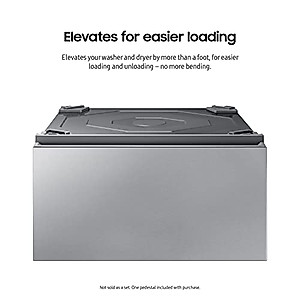 SAMSUNG 27-Inch Bespoke Front Load Washer Dryer Pedestal Stand w/ Pull Out Laundry Storage Drawer, WE502NT, Silver Steel
