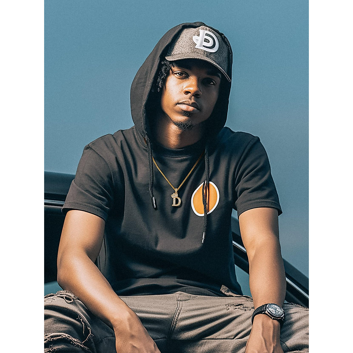 Richsteel Initial D Necklace For Men Women 18K Gold Plated Pendant with 22 Inch Chain Fashion Letter Name Jewelry