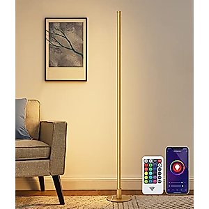 EDISHINE Modern LED Corner Floor Lamp with Smart App & Remote Control, Minimalist Dimmable Light Compatible with Alexa, Google Home, 57.5" Tall Lamp for Living Room, Bedroom (Gold)