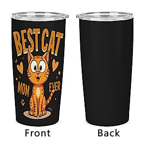 Best Cat Mother Ever Cute Orange Cat 20 OZ Stainless Steel Tumbler Travel Car Coffee Mug with Straw Lid Cleaning Brush Coffee Tumbler Mug for Women Men
