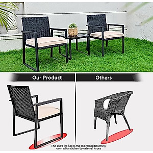 SUNLEI Outdoor 3-Piece Bistro Set Black Wicker Furniture-Two Chairs with Glass Coffee Table (Beige)
