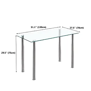 51.2" Clear Glass Dining Table for 4 People, Modern Rectangular Kitchen Table with Metal Legs