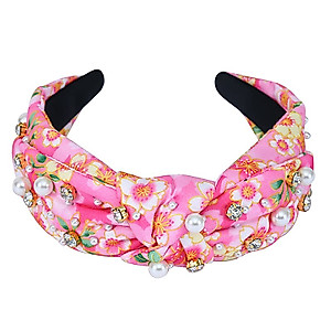 Crystal Knotted Headband Holiday Romantic Vintage Pearl Prints Women Knot Bow Floral Embellished Hair Bands
