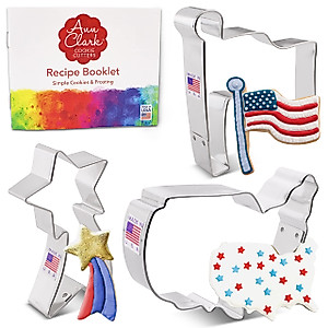 Fourth of July Cookie Cutter 3-Pc Set Made in USA by Ann Clark, Flag, Shooting Star, USA Map
