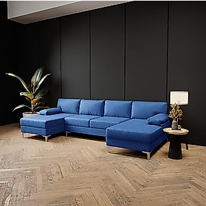 Novezza Home Modern Sectional U-Shaped Couch with Soft Velvet Fabric for Living Room Apartment, Sofa with Double Extra Wide Chaise and Comfortable Backrest, Large, Navy
