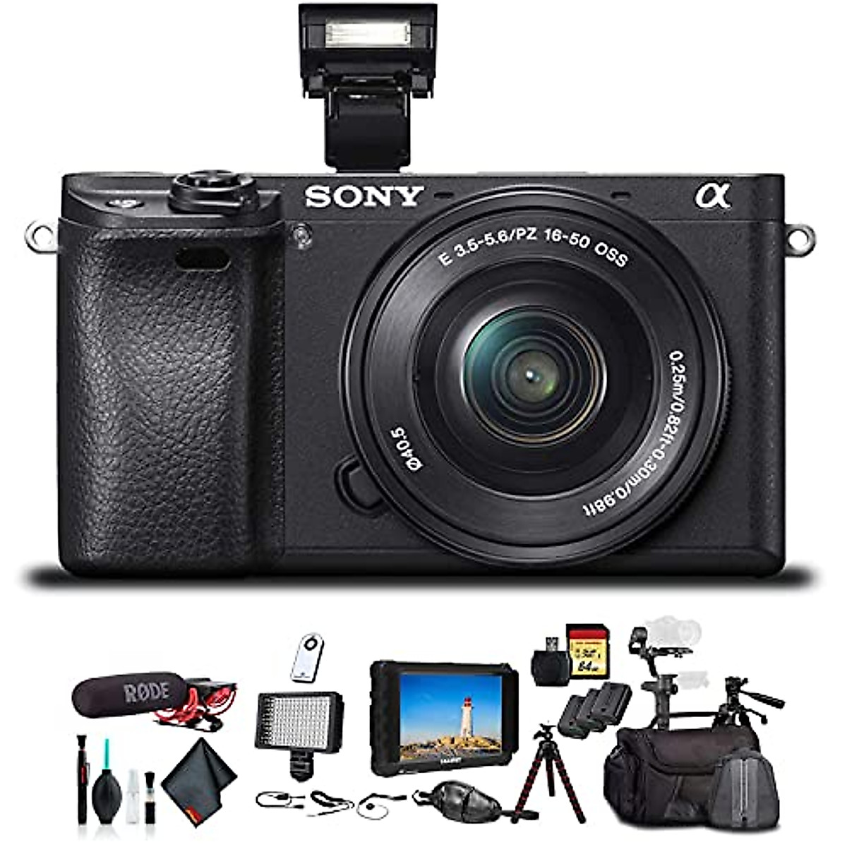 Sony Alpha a6300 Mirrorless Camera W/ 16-50mm Lens Black ILCE6300L/B W/Soft Bag, Zhiyun-Tech WEEBILL Stabilizer, 2X Extra Batteries, Rode Mic, 2X 64GB Cards, 4K Monitor, Plus Essential Accessories