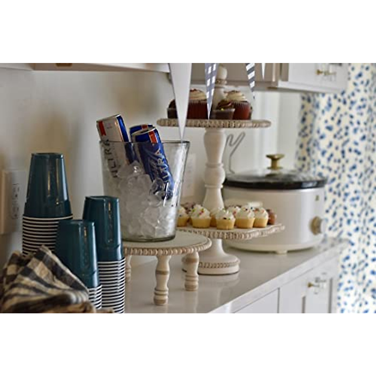 Mud Pie White Beaded Tiered Server, 20" x 13"