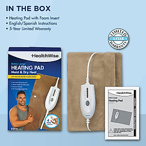 HealthWise Deluxe Extra Large 12” x 24” Heating Pad with Moist & Dry Heat | Four-Heat Settings | Soothing Warm Relief