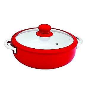 IMUSA USA 3.2Qt Red Ceramic Nonstick Caldero (Dutch Oven) with Silicone Rim & Glass Lid