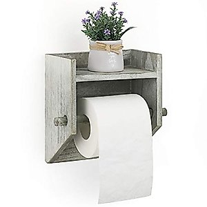Wood Toilet Paper Holder Wall Mount with Storage Shelf Vintage Decorative Tissue Paper Towel Roll Holder for Bathroom, Kitchen, Washroom, Entryway
