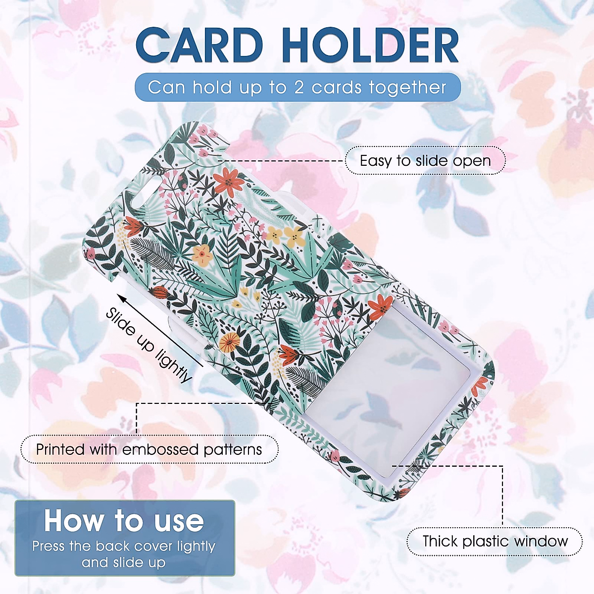 cobee Hard Plastic ID Badge Holder, 4PCS ID Credit Card Holder Heavy Duty Badge Holder Vertical Card Protector Colorful Card Case for Women Work Nurse Teacher (flowers)