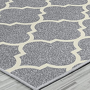 COLLACT Runner Rug 2x7 Area Rug Hallway Kitchen Rug Indoor Moroccan Rug Geometric Soft Mat Quatrefoil Trellis Non Slip Bathroom Rug Low Profile Floor Cover Living Room Dining Room Heathered Grey