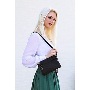 MINICAT Treble Pockets Small Crossbody Purse Cell Phone Purse Shoulder Bags for Women(Black)