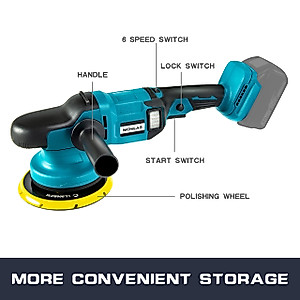 Cordless Car Polisher, 6 speeds Brushless Motor Handle Car Waxer with 150mm Work Disk, Compatible with Makita 18V Batteries (Battery Not Included)