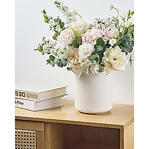 Getstar Utensil Holder, Large Kitchen Utensil Holder for Kitchen Counter (H7.2” x W6.2”), Ceramic Cooking Utensil Holder with Cork Mat, Kitchen Decor for Counter (White, Utensils Not Included)