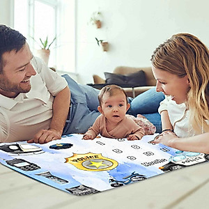 LUCKBTY Month Baby Milestone Blanket for Boy or Girl, Personalized Newborn Monthly Blanket for Pictures | Gun Police Theme Photography Blanket 48"x40" BTQQLU6