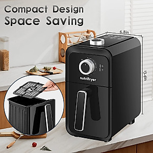 nutrifryer Air Fryer, 4Quart Air Fryer with Grill and Recipe Instructions, Small and Compact Design, 50Pcs Custom Parchment Paper Liners, Non-Stick Basket, 1400W, Black