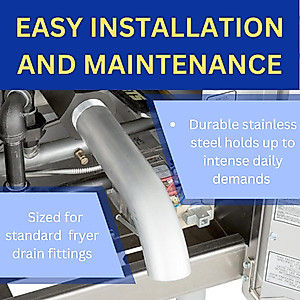 1.25" Oil Fryer Drain Spout, Deep Fryer Curve Out Drain Pipe Fitting, Fryer Drain Extension Pipe, Drain Nipple for Deep Fryers, Oil Fryers, Sinks, 1.25" Screw in x 9.5" Oil Spout by MirOil #90295