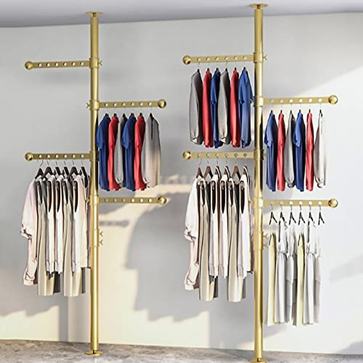BIFCIOFH Adjustable Clothing Rack, 4-Tier Standing Metal Clothing Rack, Heavy Duty Vertical Pole Garment Rack, Closet Organizer System