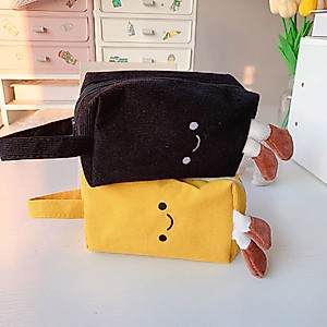 Funnytek Smile Pencil Pouch - Large Capacity Kawaii Pencil Case Soft Corduroy Cosmetic Bag Durable Pencil Bag, Cute Travel Makeup Bag, Stationary Organizer Pouch Women Handbags (Yellow)