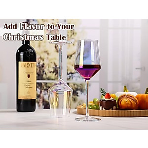 Physkoa Rainbow Wine Glass Crystal Hand-Blown Iridescent Wine Glasses Set of 6 for Wine Tasting,Bar 15oz