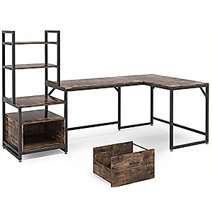 Tribesigns L-Shaped Desk with File Drawer, Reversible Corner Computer Desk with 3-Tier Storage Shelves, 85.4 inches Office Desk Computer Table Workstation for Home Office