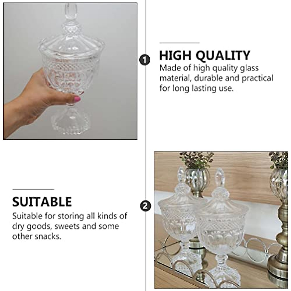 Cabilock Crystal Candy Jar Glass Candy Dish with Lid Biscuit Barrel Decorative Sugar Bowl Cookie Jar for Home Party Decor