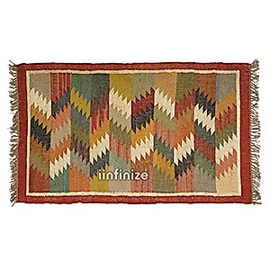 iinfinize Kilim Runner Wool Jute Rug Bohemian Floor Carpet Hand Knotted Yoga Mat Hallway Rug Pads Rustic Bath Runner Vintage Carpet (3x5 Ft) (Yellow White)