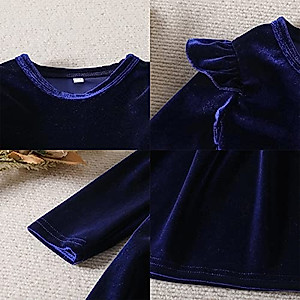 Toddler Baby Girls Velvet Tutu Dress Ruffle Long Sleeve Princess Pageant Christmas Party Wedding Dresses Fall Winter Clothes Infant Kids Birthday Holiday Playwear Dresses Outfit Navy Blue 12-18 Months