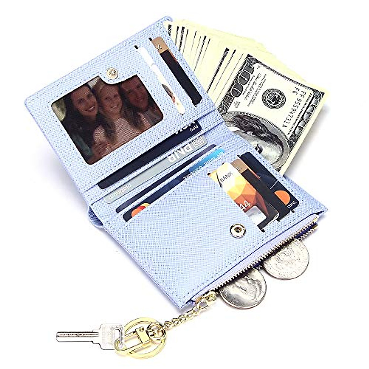 FEITH&FELLY Small Bifold Wallet for Women Zipper Coin Purse Credit Card Holder