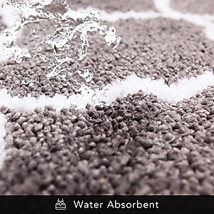 Dephora Kitchen Rugs and Mats Washable 2 Pieces Moroccan Rug Set Water Absorb Microfiber Non-Slip Rug Set for Kitchen Floor Front of Sink, Hallway, Laundry Room 17"x48"+17"x24", Grey