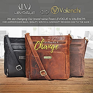 LEVOGUE Genuine Leather Front Pocket Zipper Crossbody Handbag for Women - Handmade by VALENCHI (Black Floater)