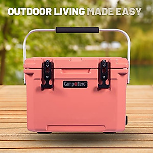 CAMP-ZERO 20L Coral Ice Chest with Molded-in Cup Holders and Folding Aluminum Handle